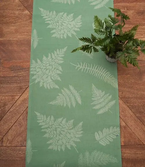 C&F HOME Botanical Fern Jacquard 100% Cotton Handwoven Table Runner 14" X 72