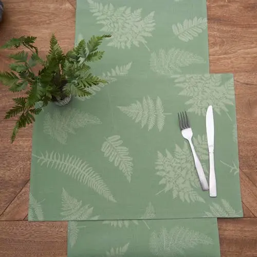 C&F HOME Botanical Fern Jacquard 100% Cotton Handwoven Table Runner 14" X 72