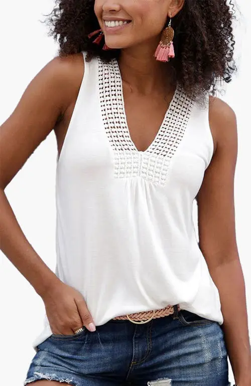 LASCANA Crochet Insert Tank Top - White