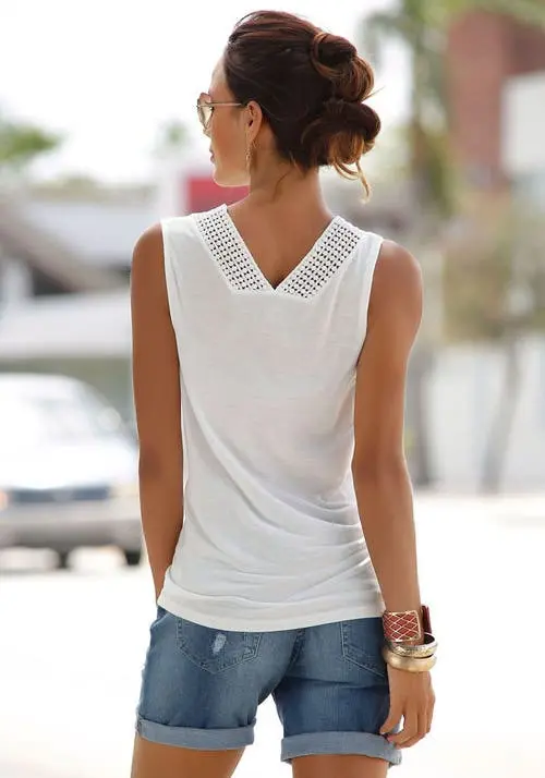 LASCANA Crochet Insert V-neck Tank Top