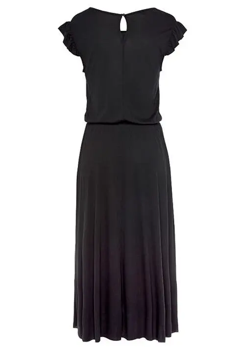 LASCANA Flutter Sleeve A-line Dress - Black