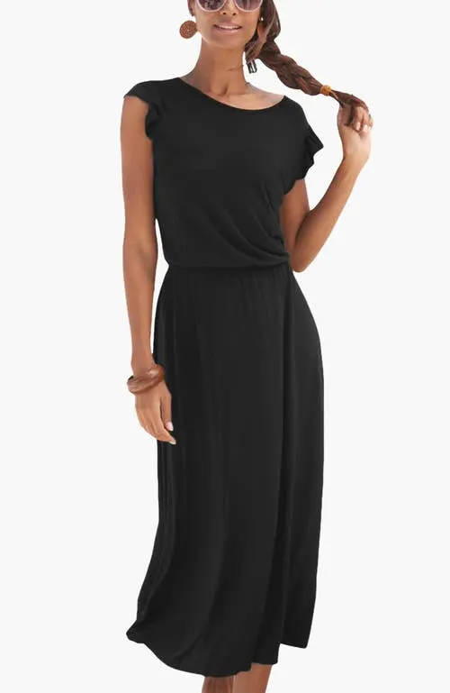 LASCANA Flutter Sleeve Maxi Dress - Black