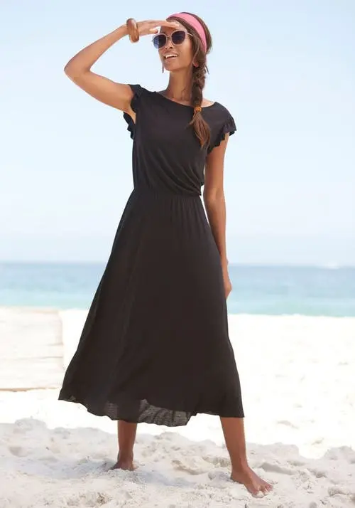 LASCANA Flutter Sleeve Maxi Dress - Black