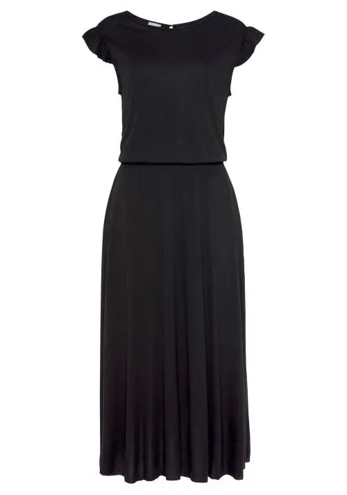 LASCANA Flutter Sleeve Maxi Dress - Black