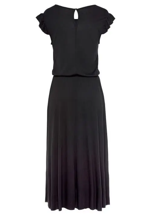 LASCANA Flutter Sleeve Maxi Dress - Black