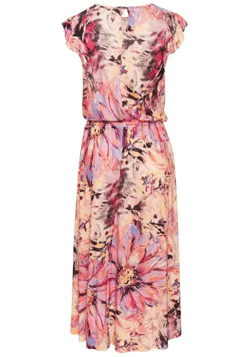 LASCANA Flutter Sleeve Maxi Dress - Pink-printed