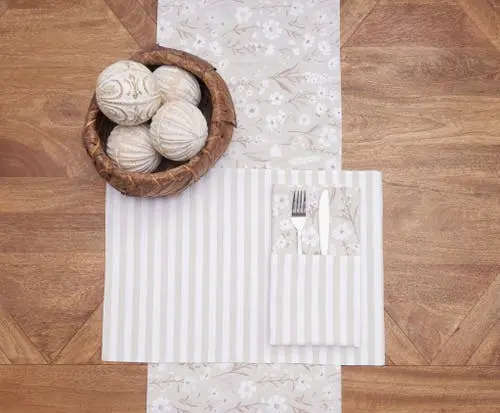 C&F HOME Natural Botanical 100% Cotton Graphic Print Table Runner 14" X 72