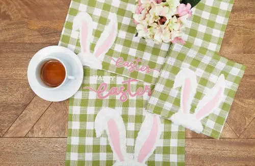 C&F HOME Easter Bunny Rabbit Ears Plaid 100% Cotton Table Runner 13" X 72"