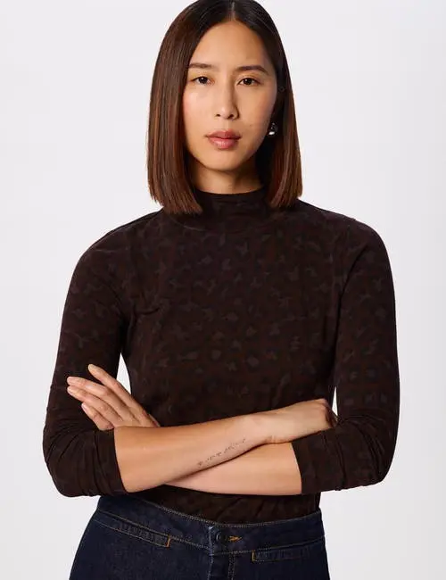Whistles Animal Print High Neck Top - Leopard Print
