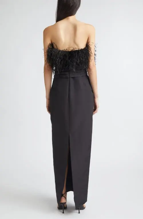 Oscar De La Renta Feather-embroidered Strapless Silk Faille Gown
