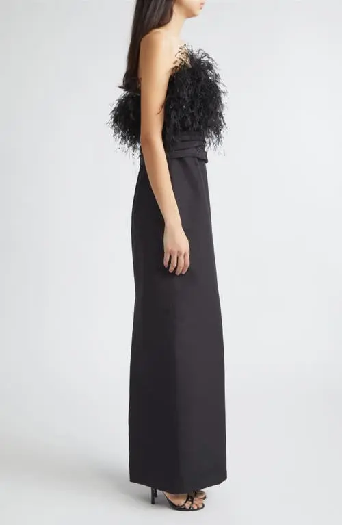 Oscar De La Renta Feather-embroidered Strapless Silk Faille Gown