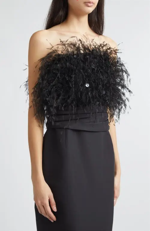 Oscar De La Renta Feather-embroidered Strapless Silk Faille Gown