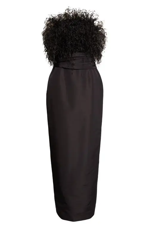 Oscar De La Renta Feather-embroidered Strapless Silk Faille Gown