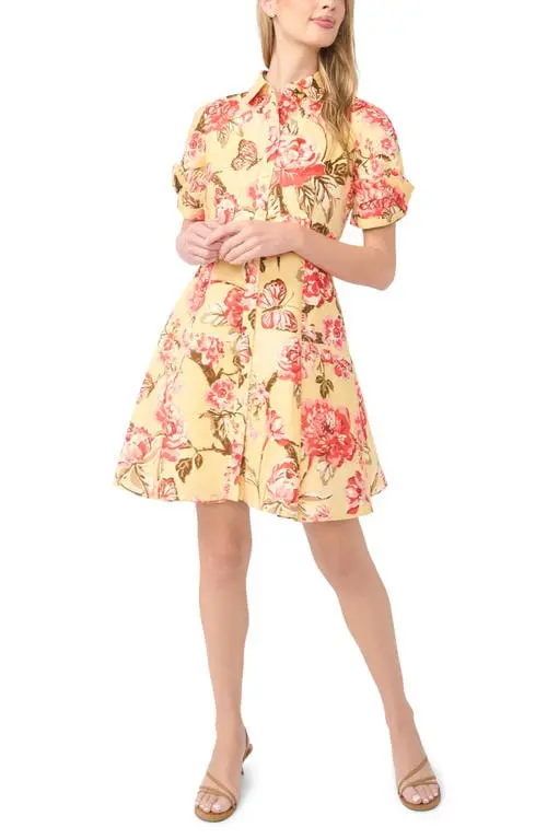 Ted Baker London Stina Floral Print Linen Shirt Dress - Creamed Corn