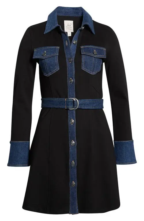 Cinq À Sept Aliza Denim Trim Long Sleeve Dress - Black/fontaine