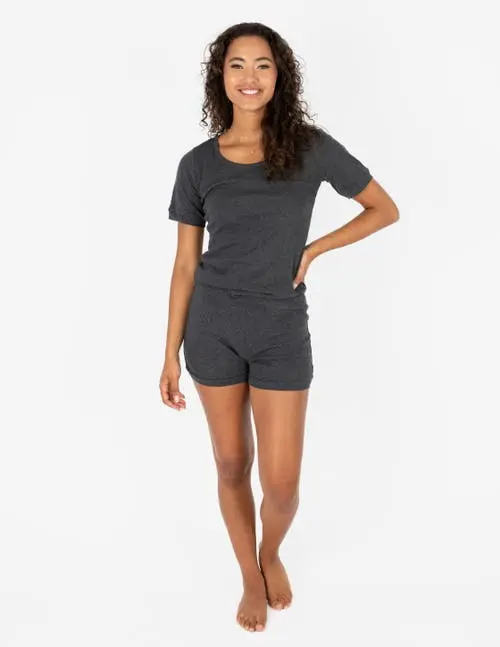 LEVERET Short Cotton Solid Pajama Set - Dark Gray