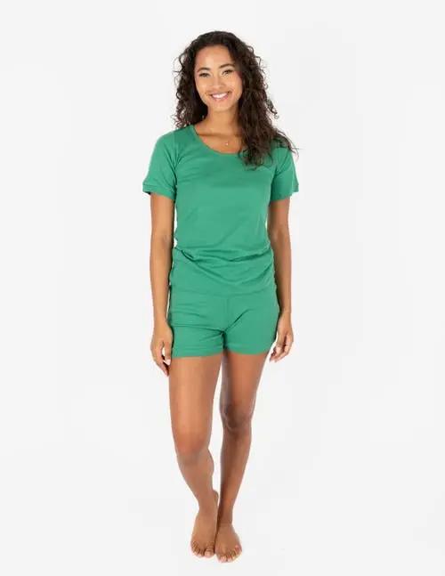 LEVERET Short Cotton Solid Pajama Set - Green