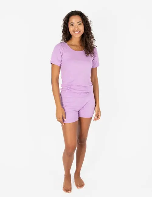 LEVERET Short Cotton Solid Pajama Set - Purple