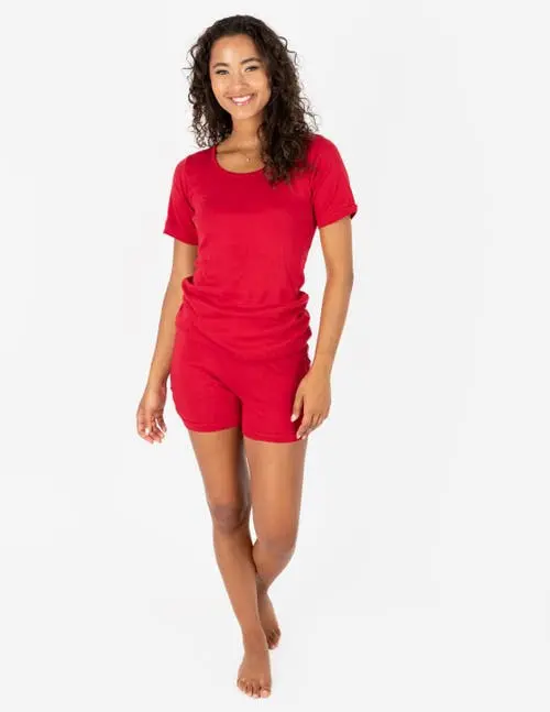 LEVERET Short Cotton Solid Pajama Set - Red