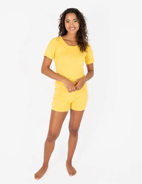 LEVERET Short Cotton Solid Pajama Set - Yellow