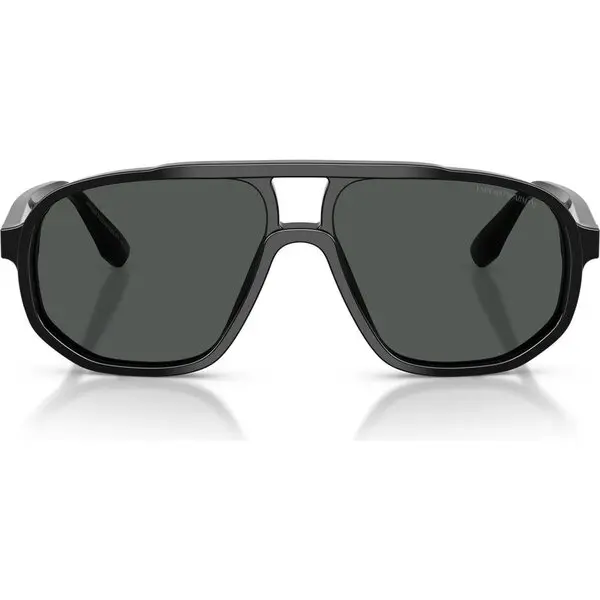 Emporio Armani 57mm Pilot Sunglasses - Shiny Black/dark Grey