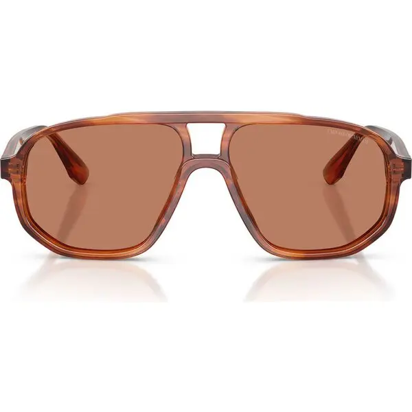 Emporio Armani 57mm Pilot Sunglasses - Striped Dark Brown/brown