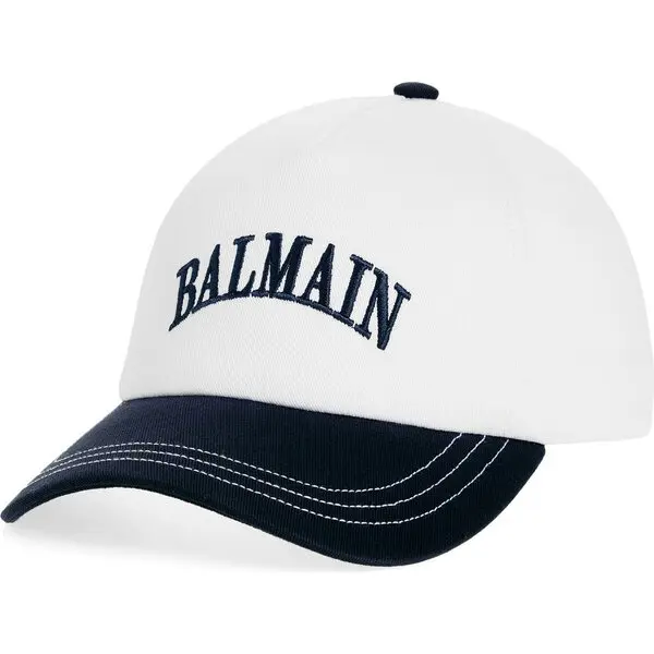Balmain Embroidered Logo Bicolor Cotton Twill Baseball Cap - Gpp White/navy