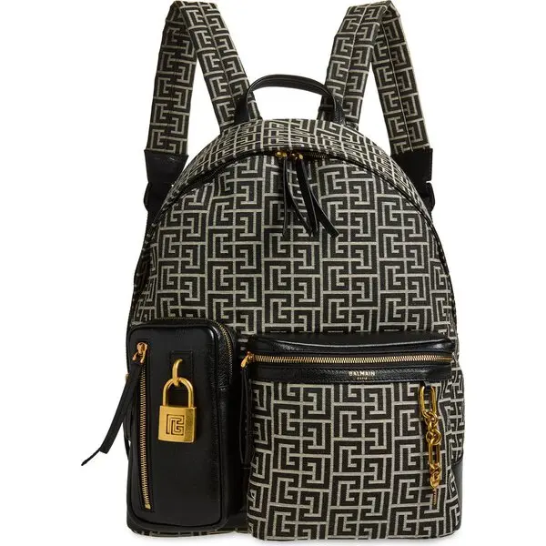 Balmain Pulse Twill Backpack - Geometric Logo/ivory/black