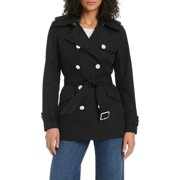Kate Spade New York Belted Double Breasted Trench Coat - Black