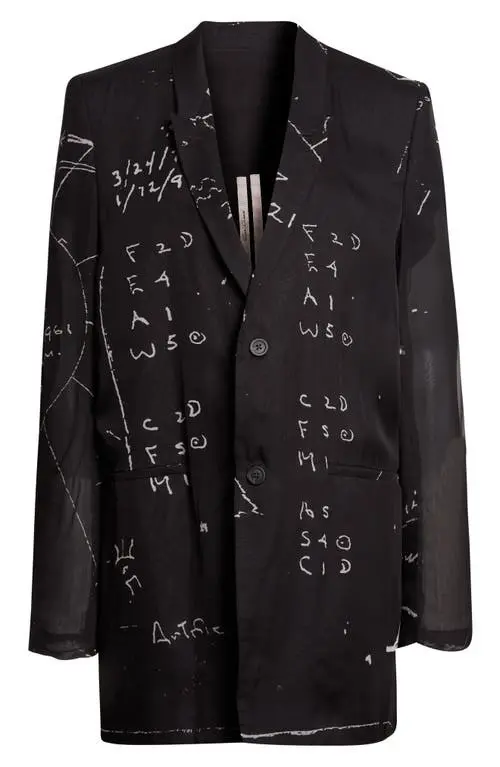 Rick Owens Temple Concordian Print Silk Chiffon Jacket - Black/milk