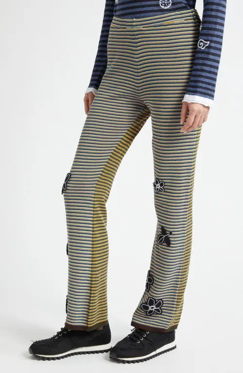 YANYAN Romy Stripe & Flower Lace-up Cotton-blend Skirted Pants