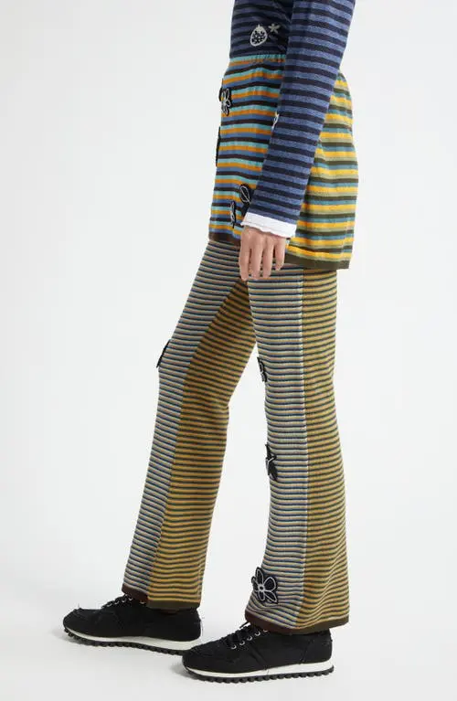 YANYAN Romy Stripe & Flower Lace-up Cotton-blend Skirted Pants
