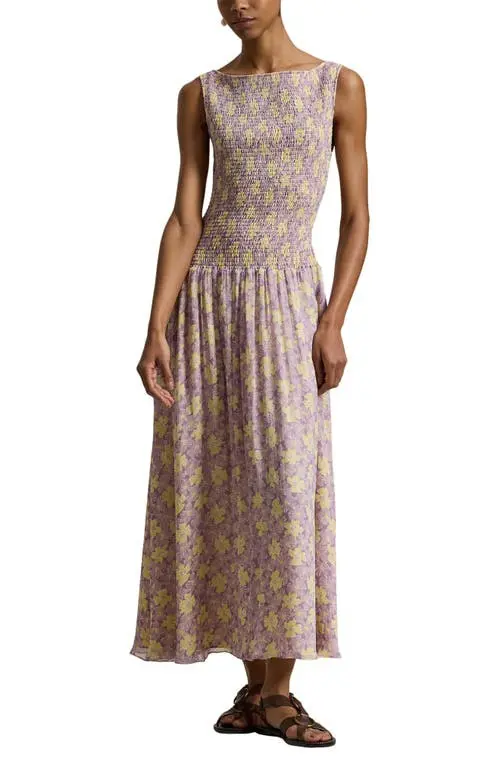 Polo Ralph Lauren Floral Print Smocked Maxi Dress - Soft Bloom Purple Yellow