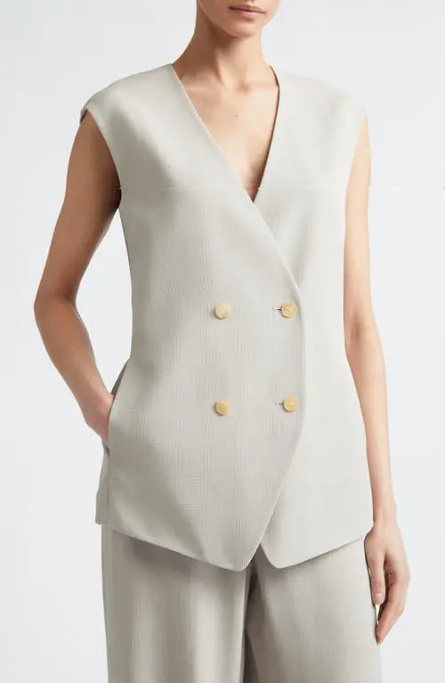 Lafayette 148 New York Grid Plaid Crepe Double-breasted Vest