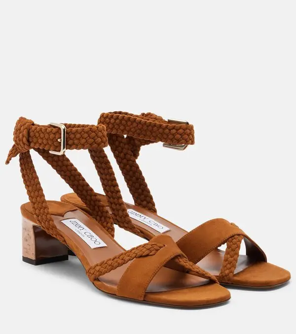 JIMMY CHOO Rori Braided Suede Sandals - Brown