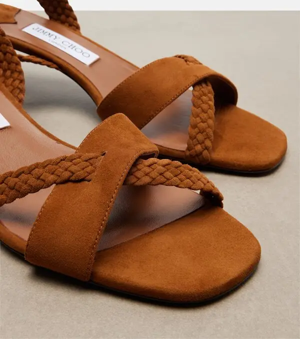 JIMMY CHOO Rori Braided Suede Sandals - Brown