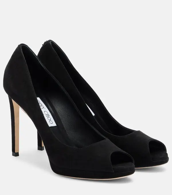 JIMMY CHOO Riya Suede Peep-toe Pumps - Black