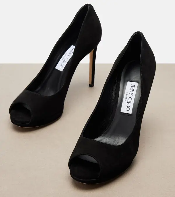 JIMMY CHOO Suede Peep-toe Pumps