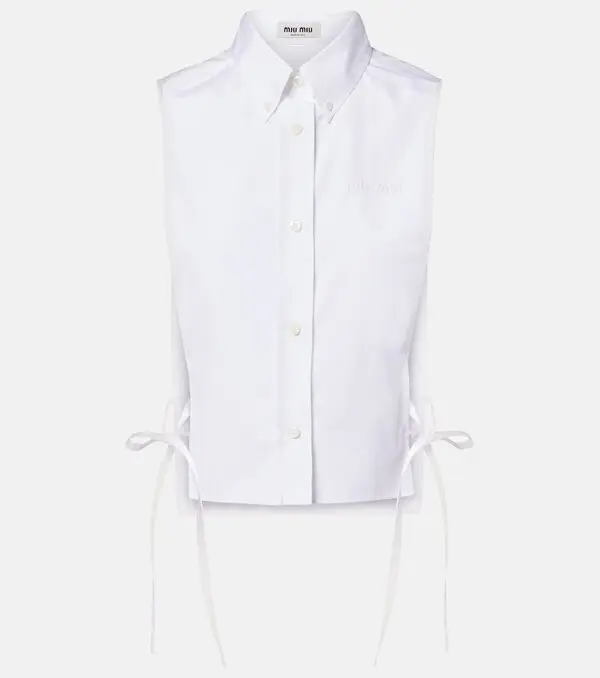 Miu Miu Cutout Cotton Poplin Shirt - White