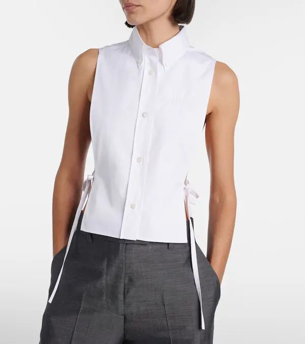 Miu Miu Cutout Cotton Poplin Shirt - White