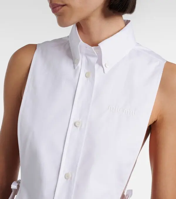 Miu Miu Cutout Cotton Poplin Shirt - White