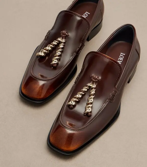 Loewe Embellished Leather Loafers