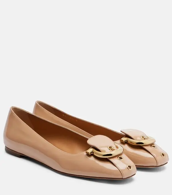 FERRAGAMO Oxide Patent Leather Ballet Flats - Beige