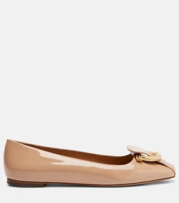 FERRAGAMO Oxide Patent Leather Ballet Flats - Beige