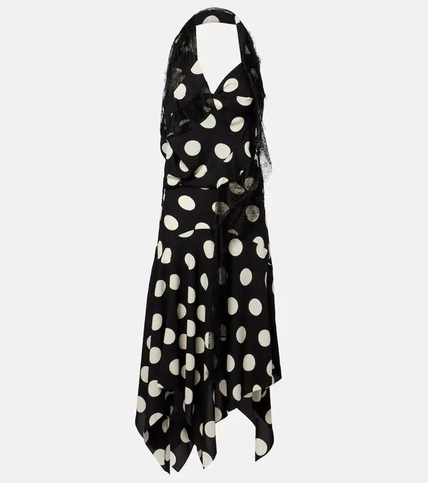 Junya Watanabe Lace-trimmed Polka-dot Midi Dress - Black