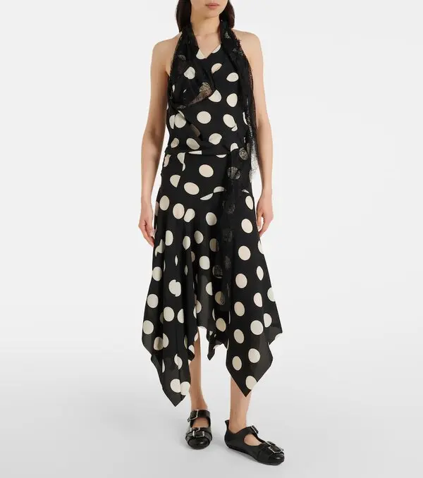 Junya Watanabe Lace-trimmed Polka-dot Midi Dress - Black