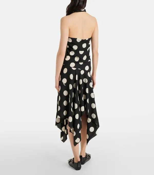 Junya Watanabe Lace-trimmed Polka-dot Midi Dress - Black