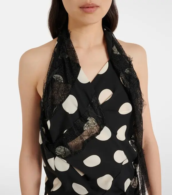 Junya Watanabe Lace-trimmed Polka-dot Midi Dress - Black