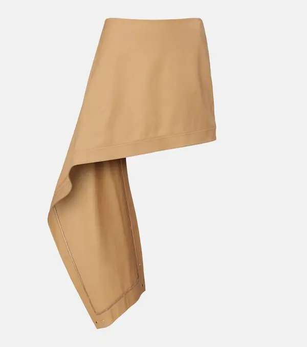 Loewe Asymmetric Silk-trimmed Cotton Miniskirt - Beige