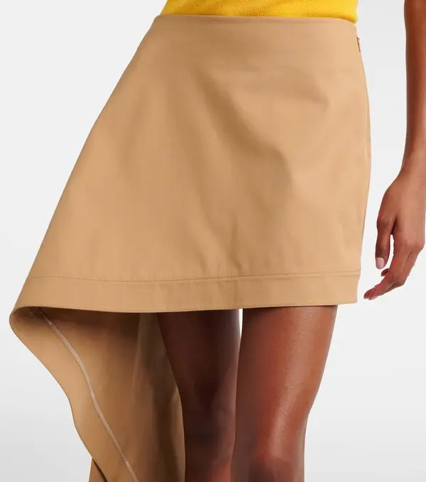 Loewe Asymmetric Silk-trimmed Cotton Miniskirt - Beige